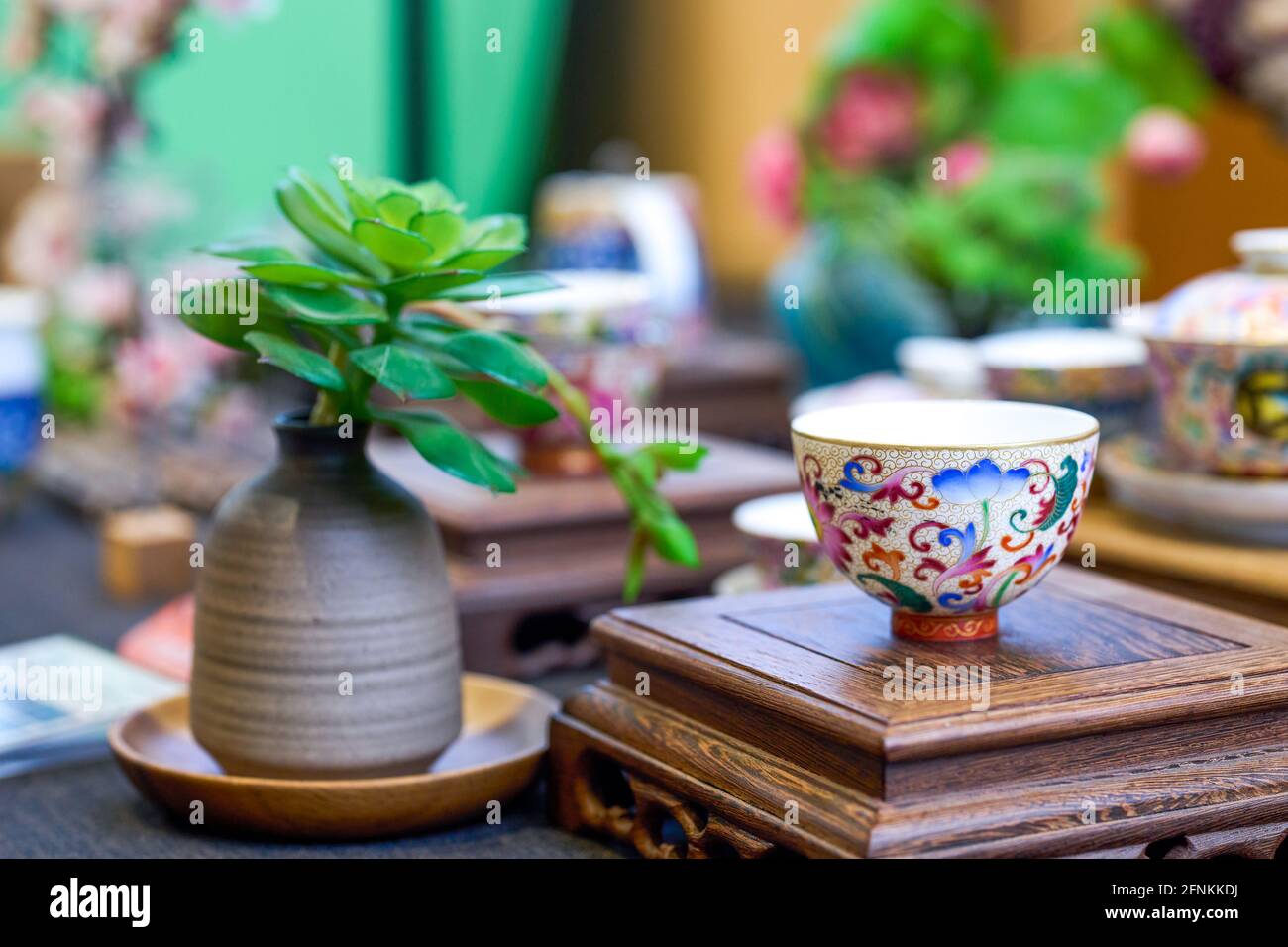 Chinese style painted teapots, cups and various tea sets Stock Photo ...