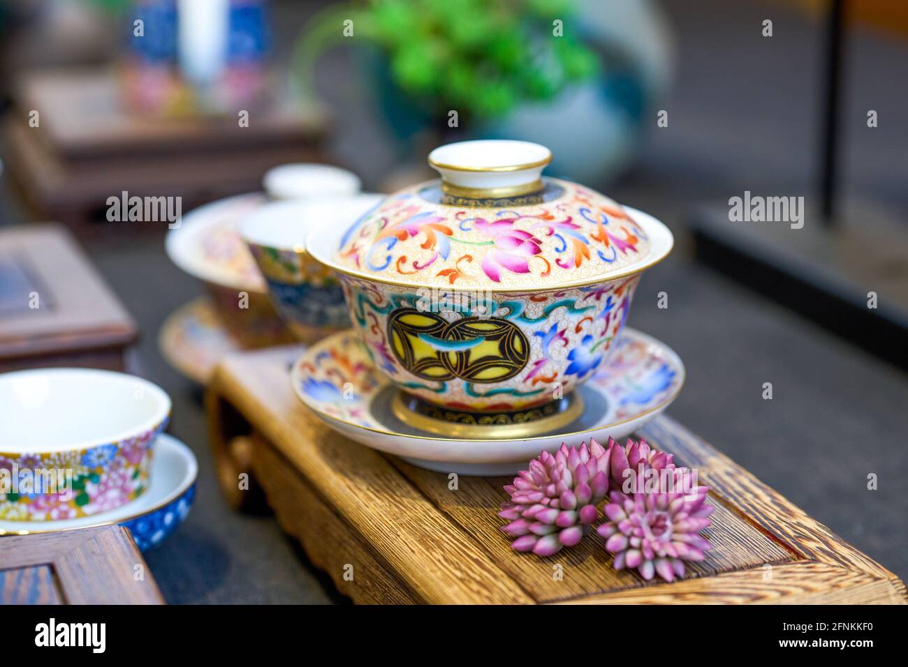Chinese style painted teapots, cups and various tea sets Stock Photo ...