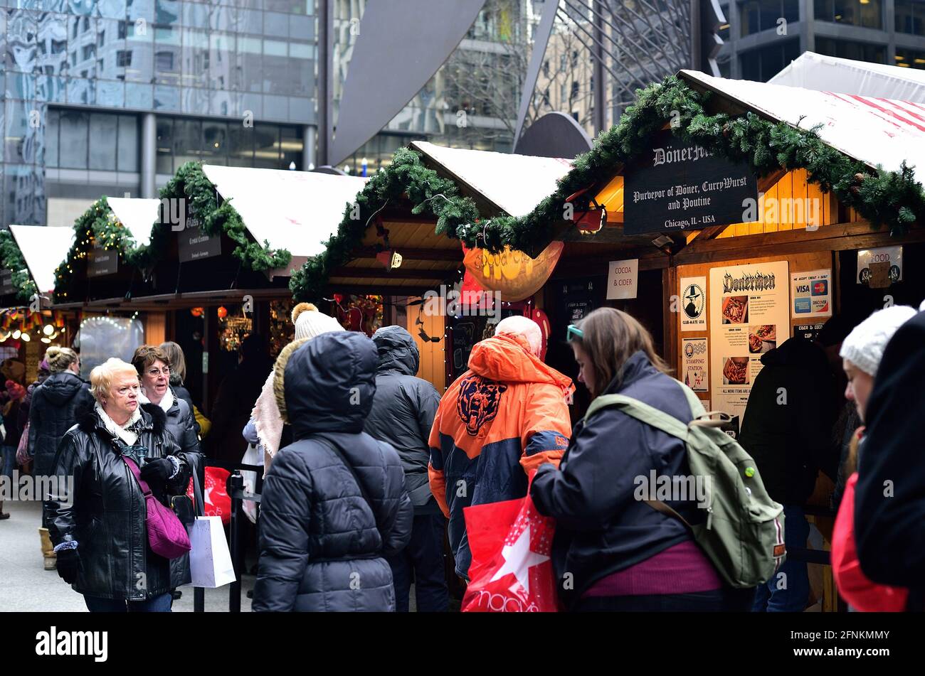 Chicago, Illinois, USA. Shoppers at and around a variety of kiosks at ...