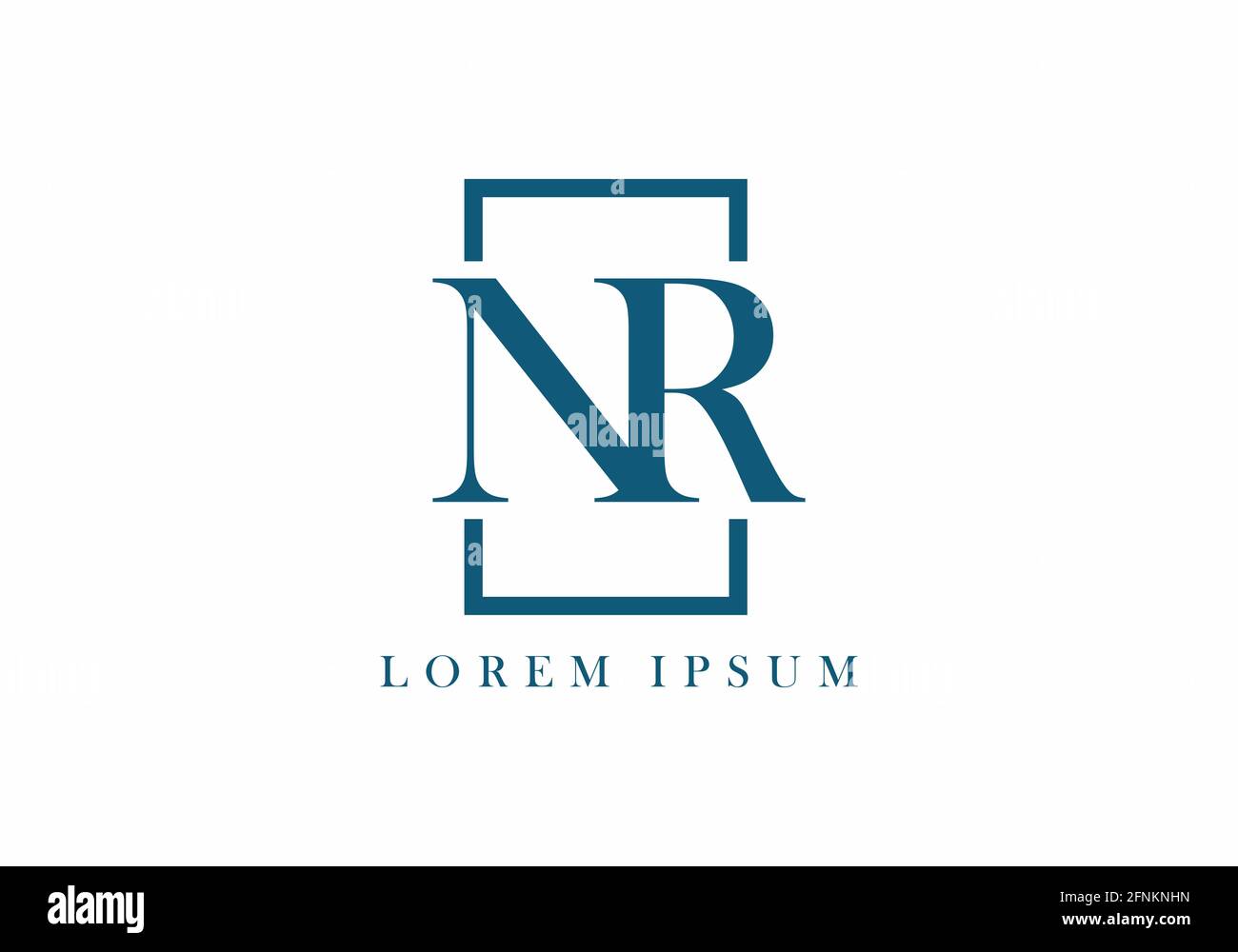 Blue color of NR initial letter with rectangle shape design Stock ...