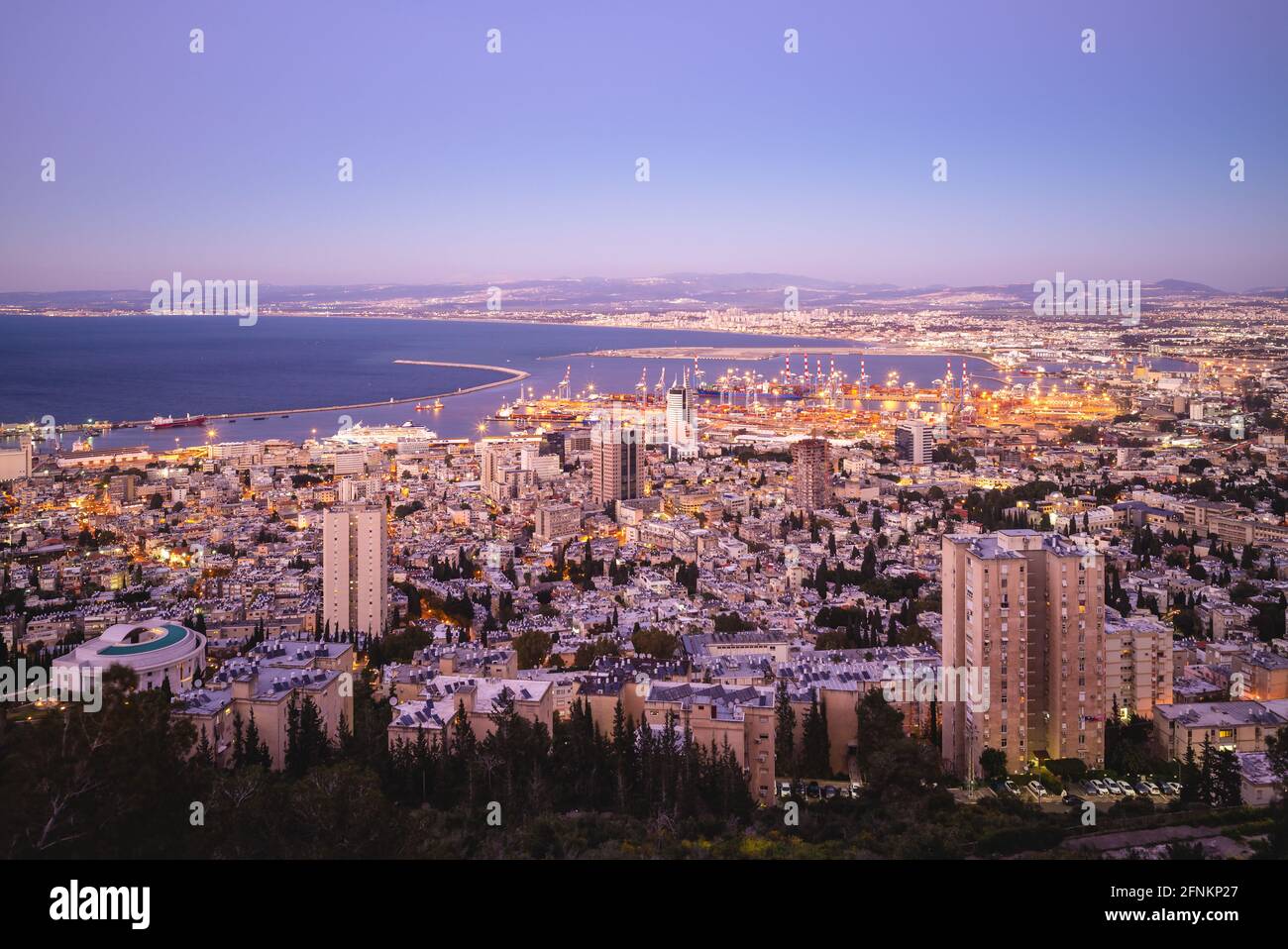 aerial view of haifa and port in israel at dusk Stock Photo - Alamy
