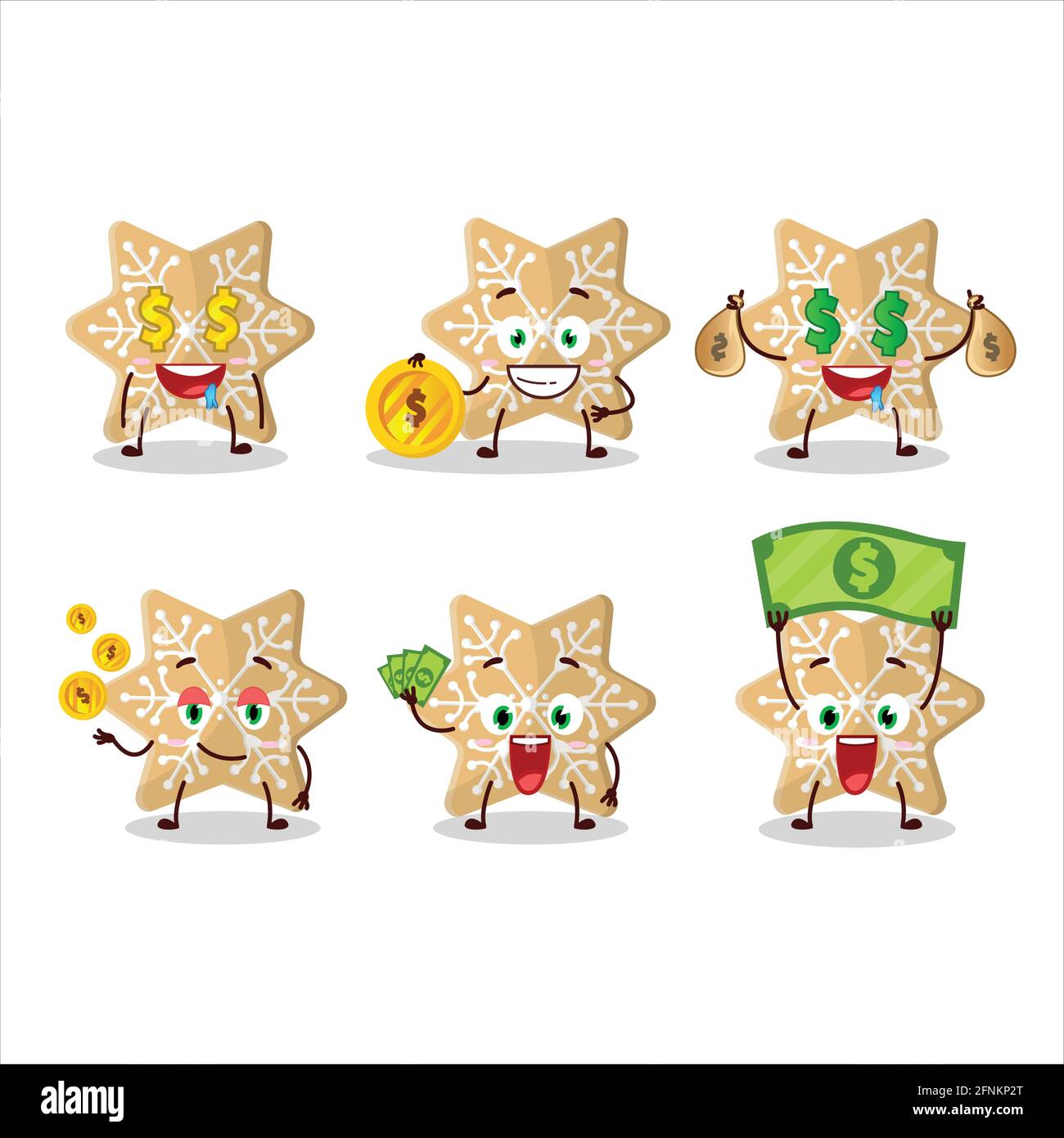 Cookies snow cartoon character with cute emoticon bring money. Vector ...