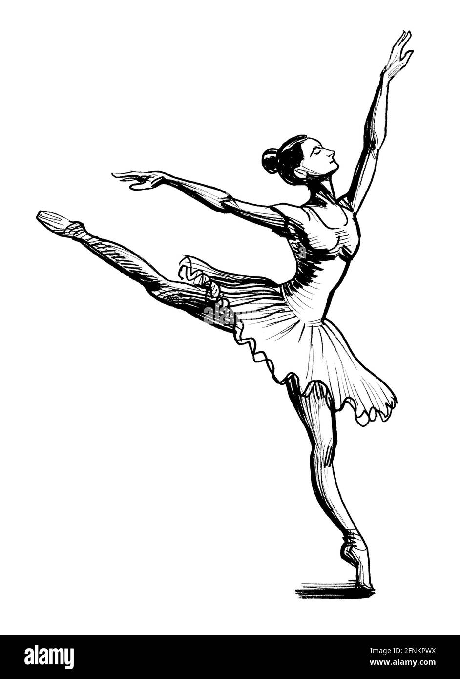 Beautiful dancing ballerina. Ink black and white drawing Stock Photo ... Beautiful dancing ballerina. Ink black and white drawing Stock Photo ...