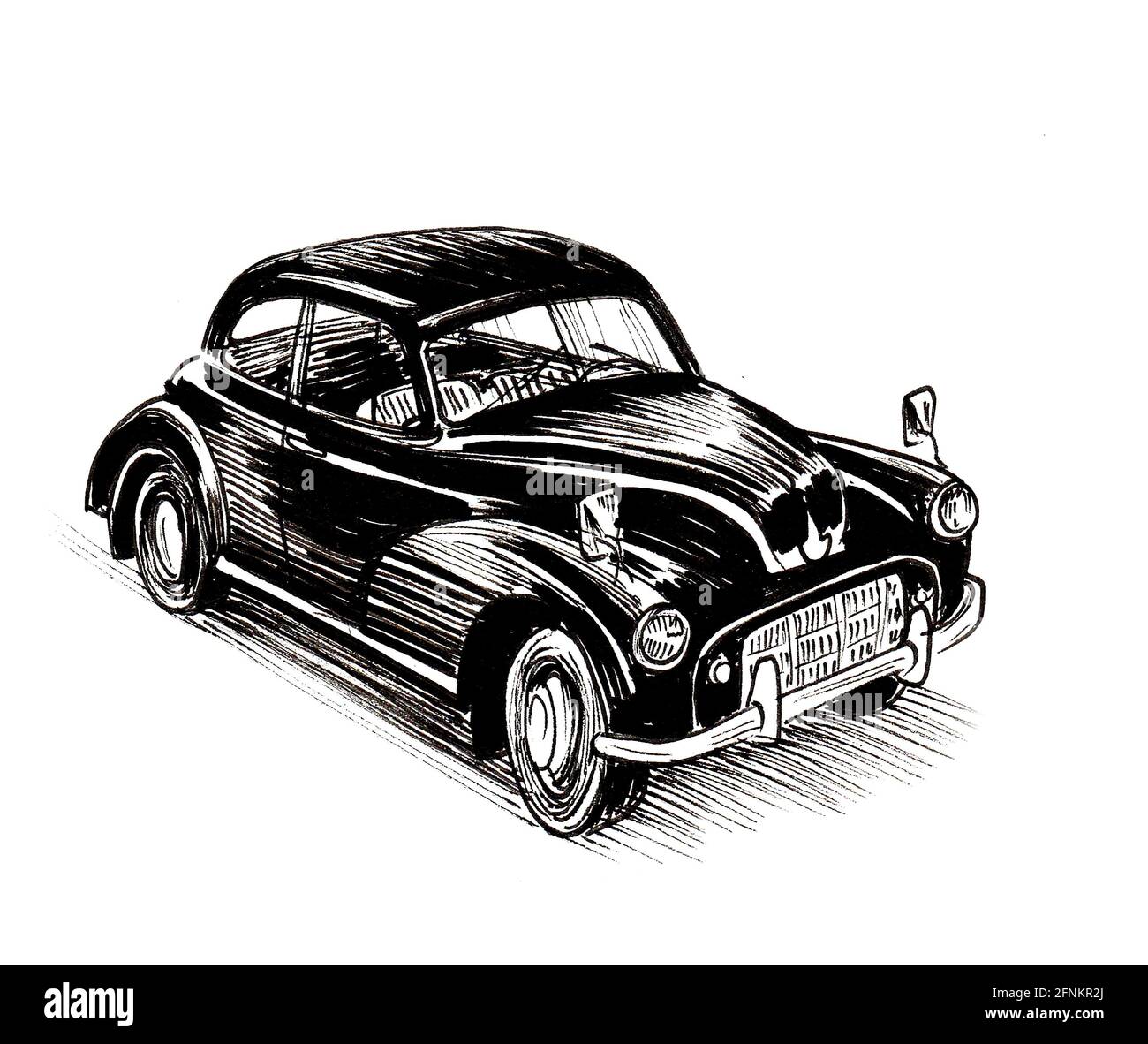 Vintage European automobile. Ink black and white drawing Stock Photo ...