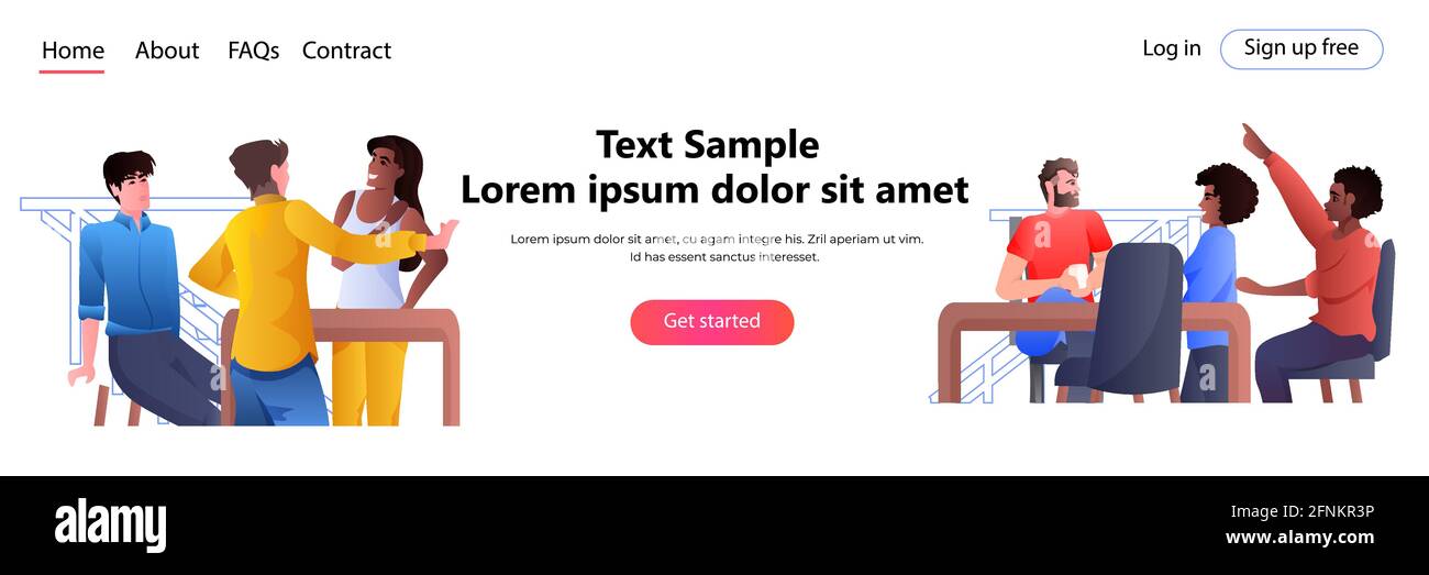 mix race friends discussing during meeting at round table communication ...