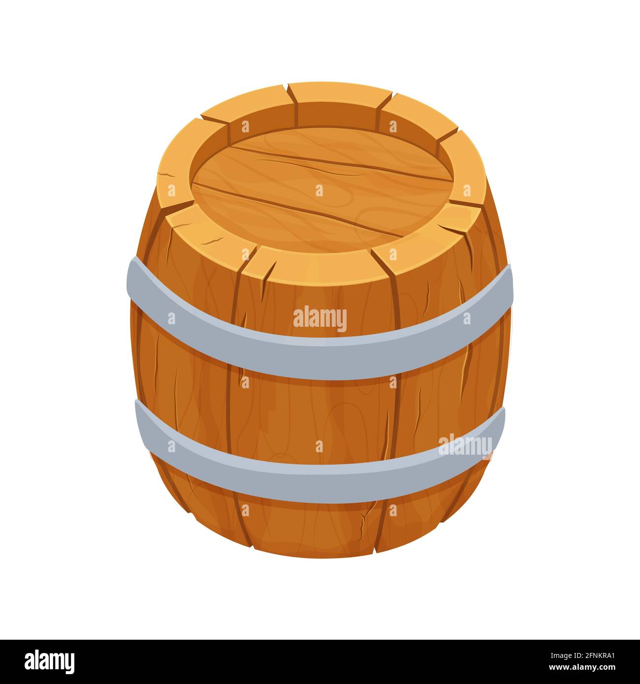 Wooden barrel detailed, textured in cartoon style isolated on white ...