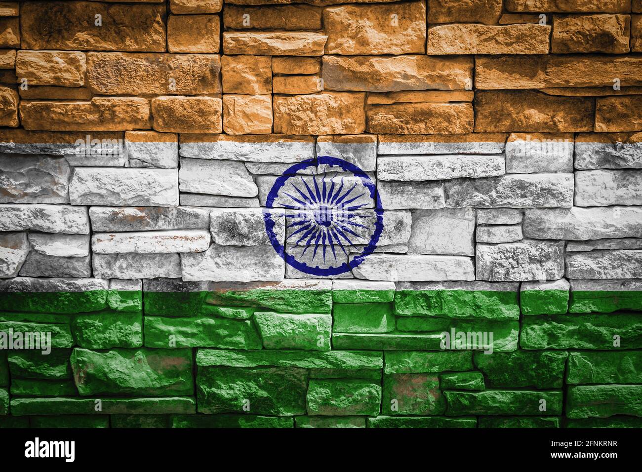 National flag of India on stone wall background.The concept of national ...