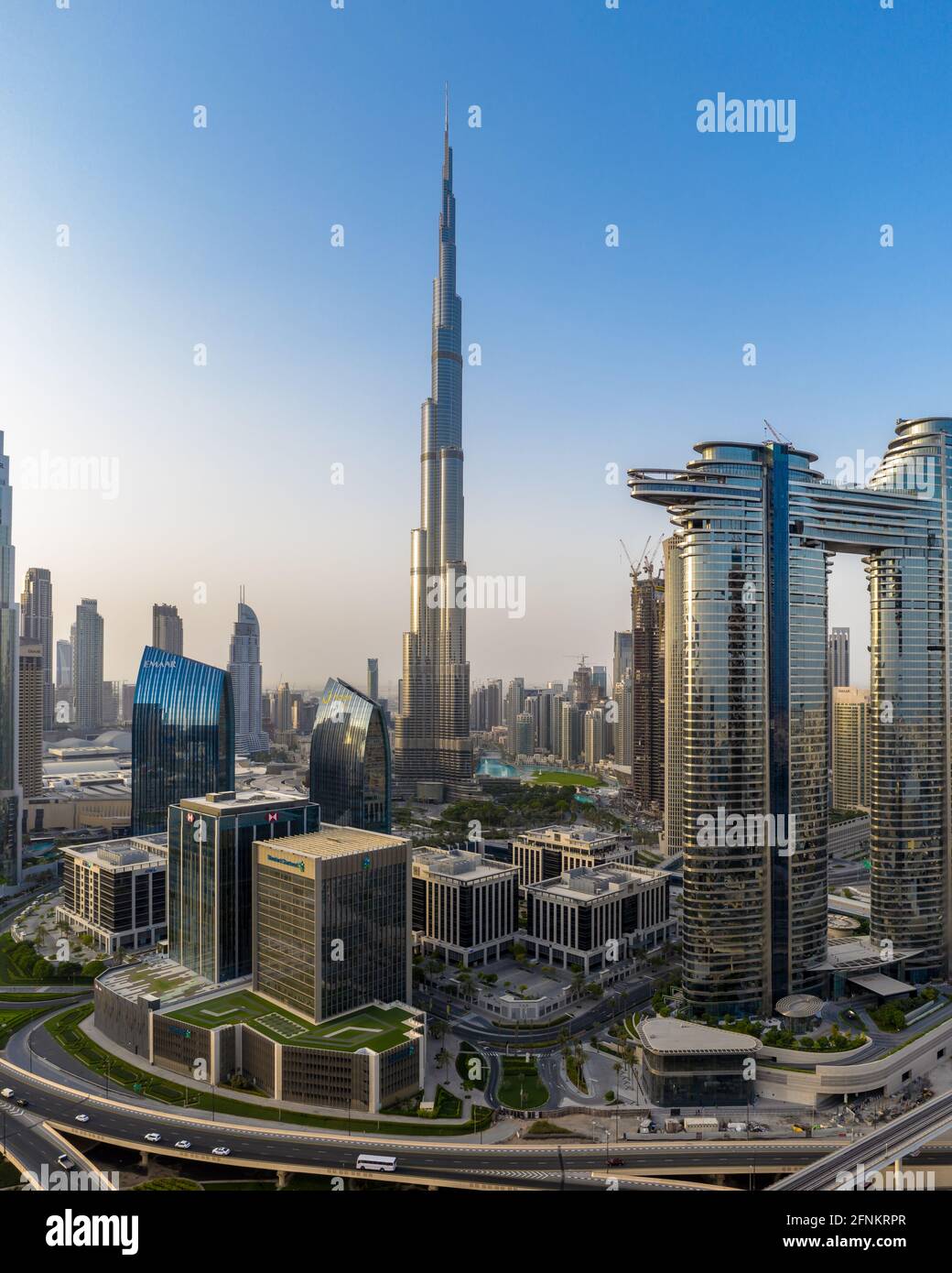 Dubai drone shot of the Burj Khalifa Skyline and the Downtown Dubai ...