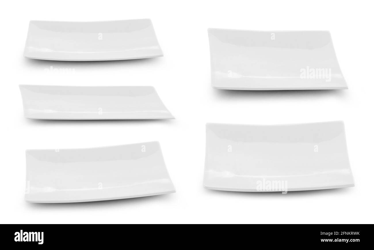 collection of white plate on white background Stock Photo - Alamy