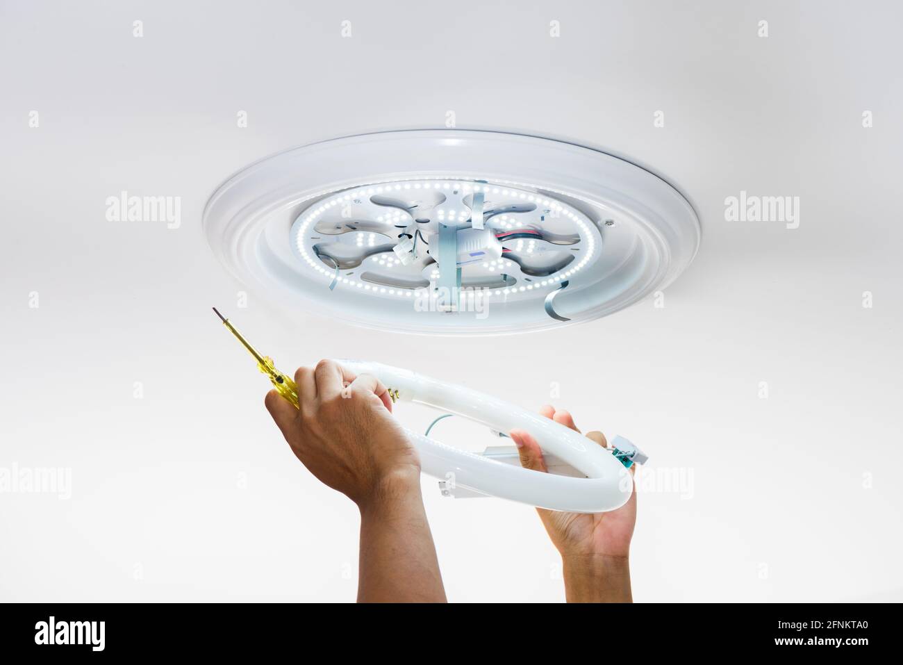 Replacing the fluorescent tube with energy saving LED ceiling light ...