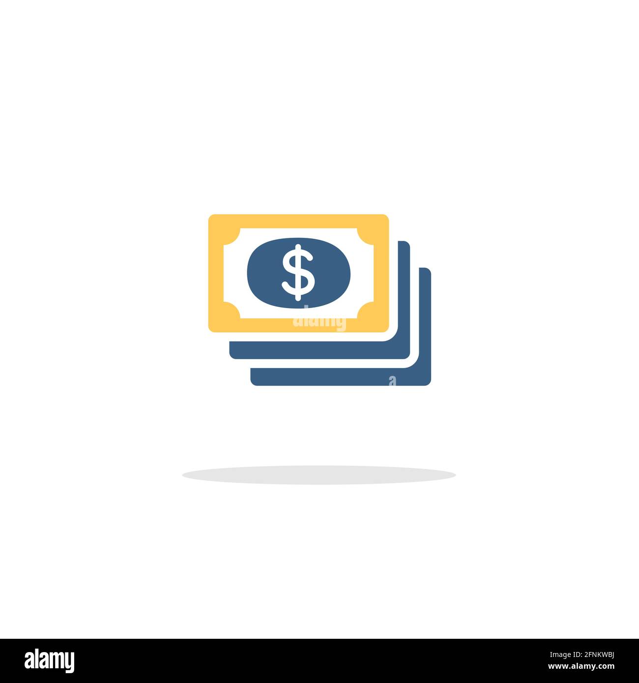 Dollar bills. Cash money. Color icon with shadow. Commerce glyph vector ...
