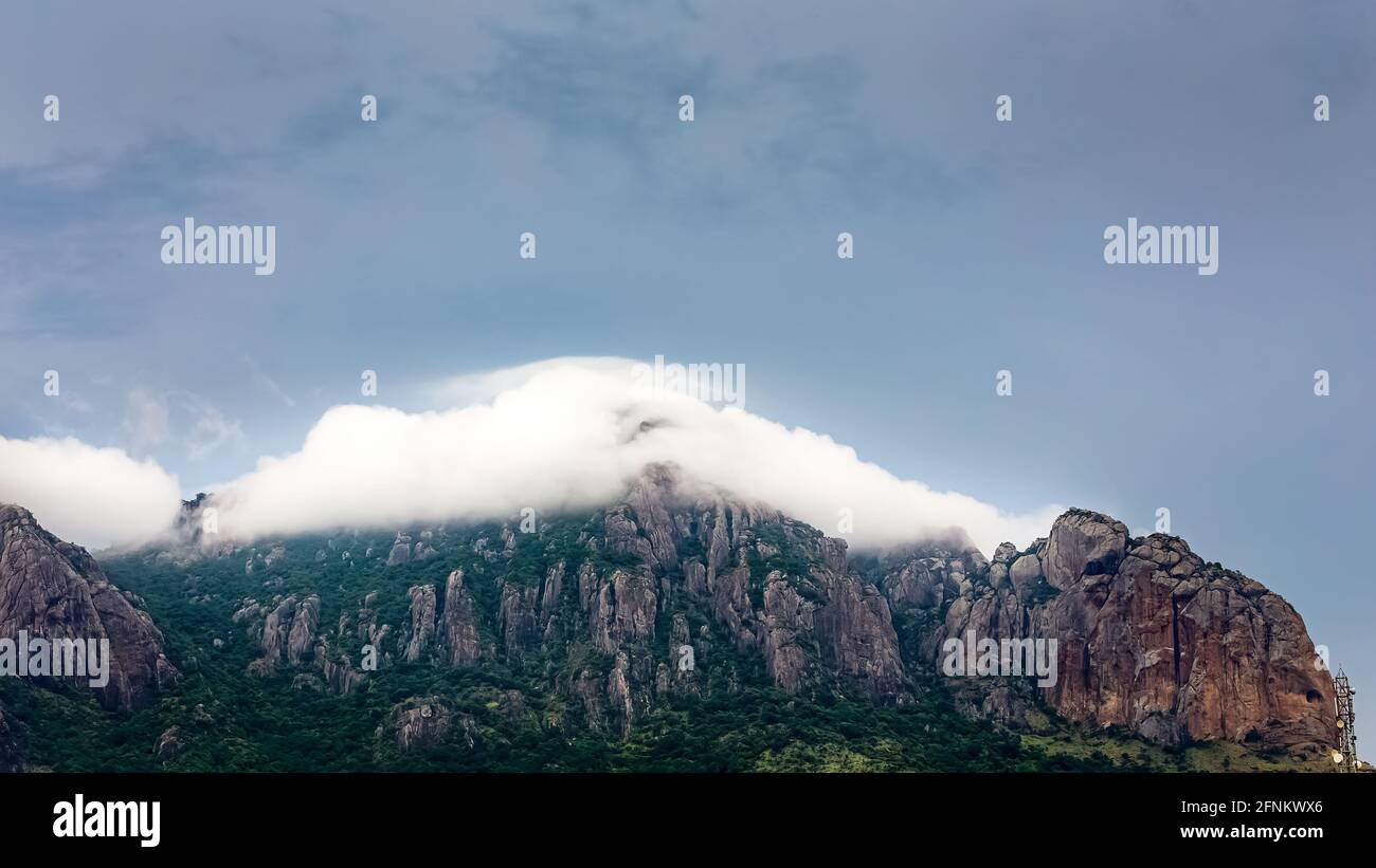 Wonderful monsoon climate with Misty white clouds mountain background ...