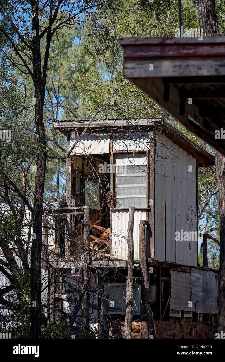 An ancient derelict cubby house on stilts in the bush Stock Photo - Alamy