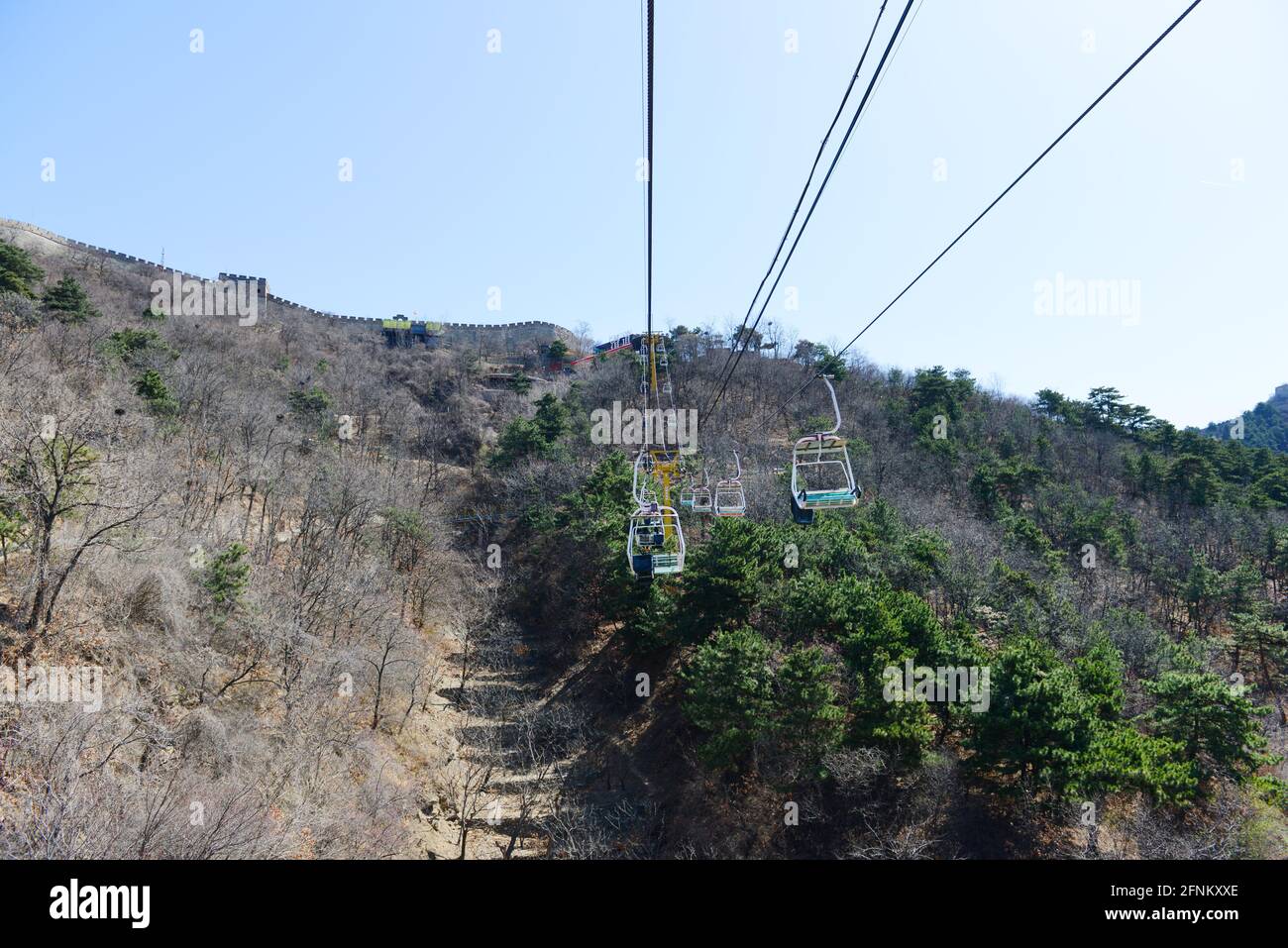 Cable car going up to the Great wall of China in Mutianyu, China Stock ...