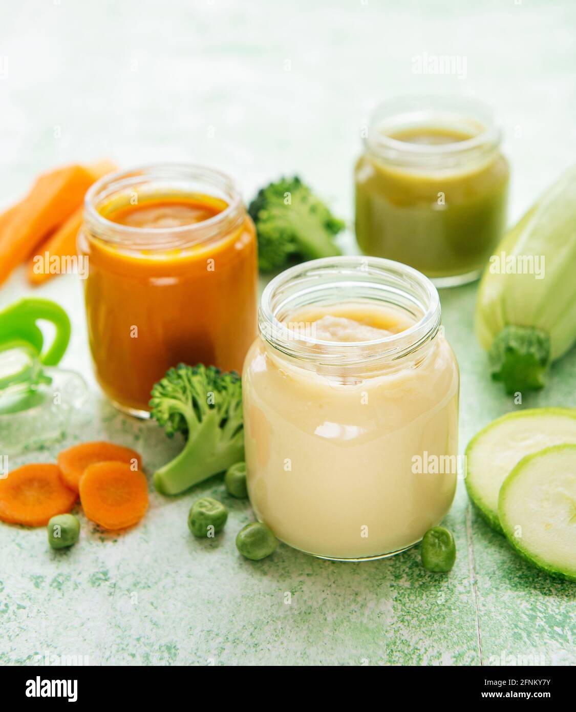Baby food, assortment of fruit and vegetable puree Stock Photo - Alamy