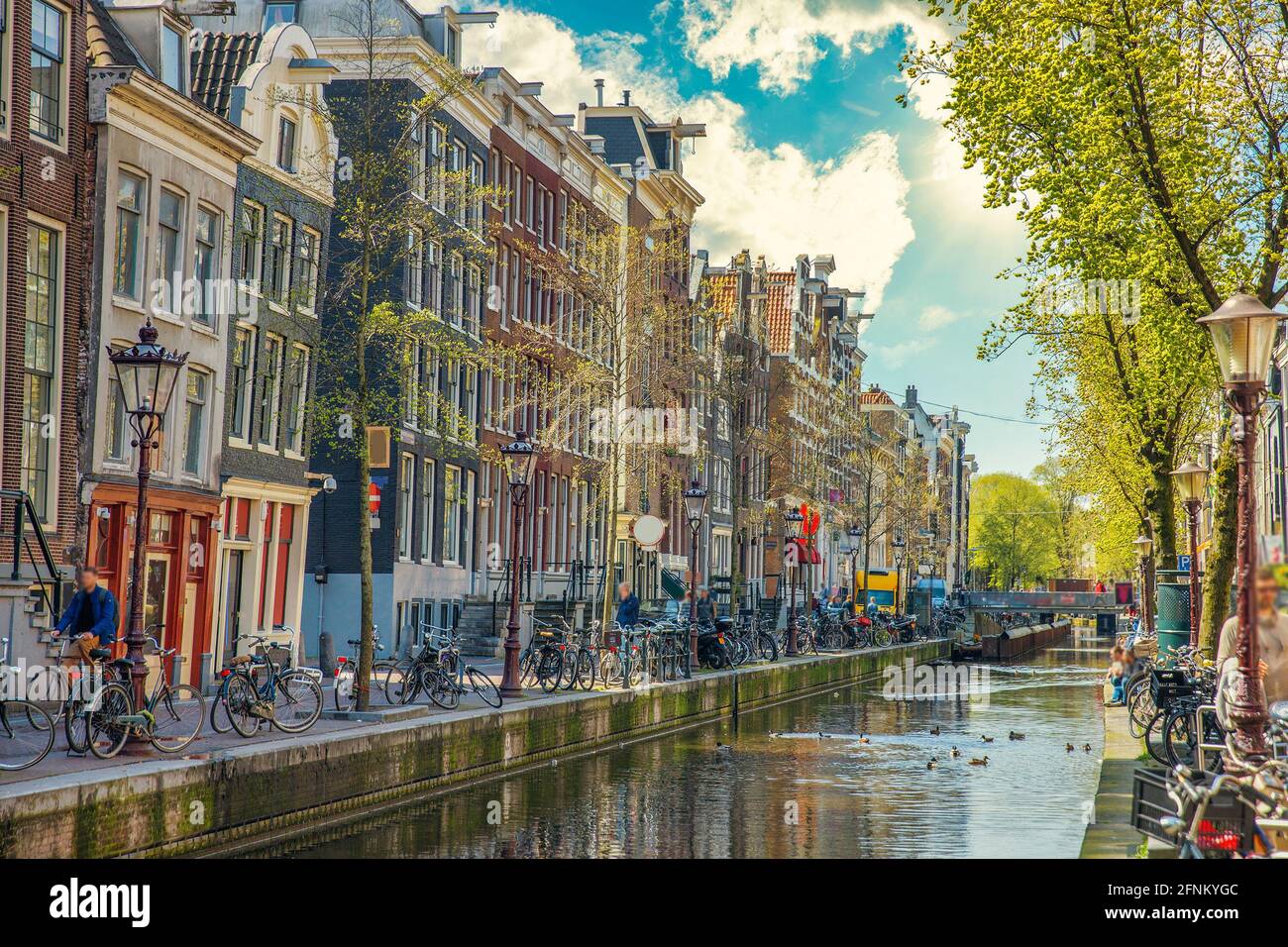 Ancient streets and canals in the city center of Amsterdam. Netherlands ...