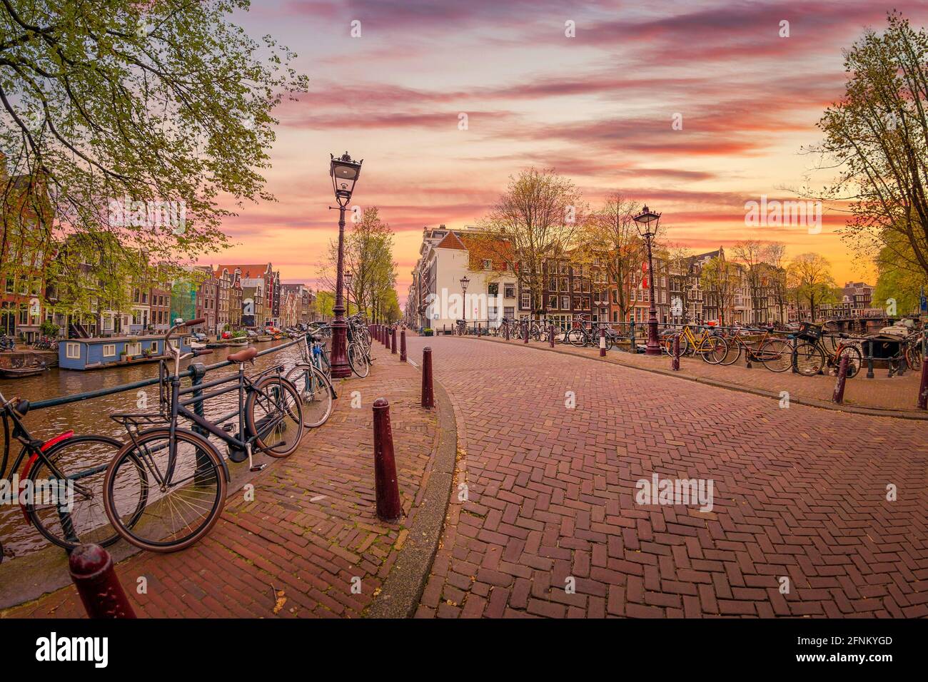Ancient streets and canals in the city center of Amsterdam. Netherlands ...