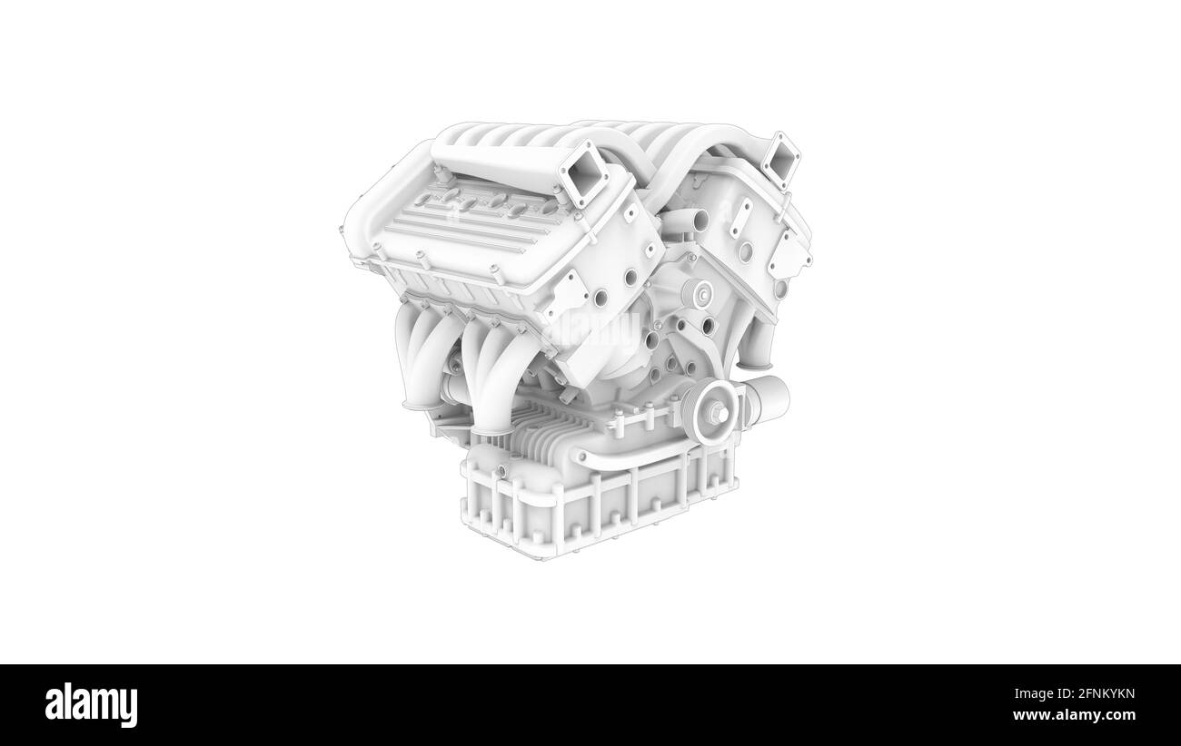 3D rendering of an engine technical components isolated on white ...
