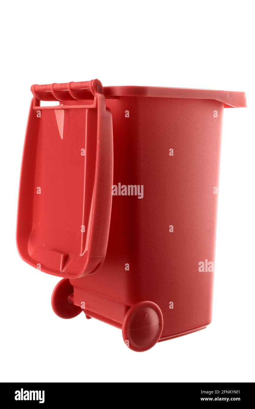 Plastic red trash can isolated on white background Stock Photo - Alamy