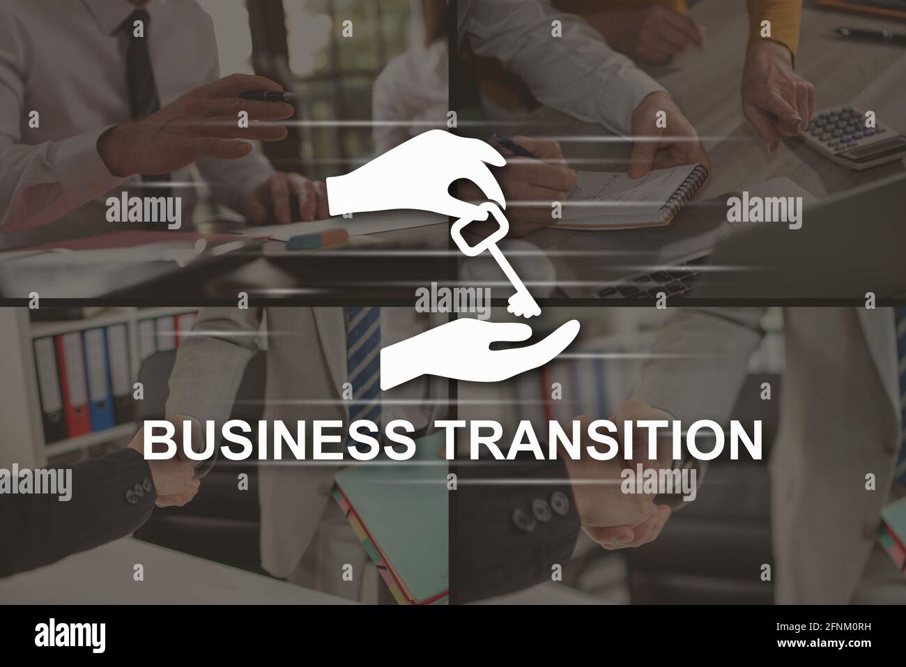 Business transition concept illustrated by pictures on background Stock ...