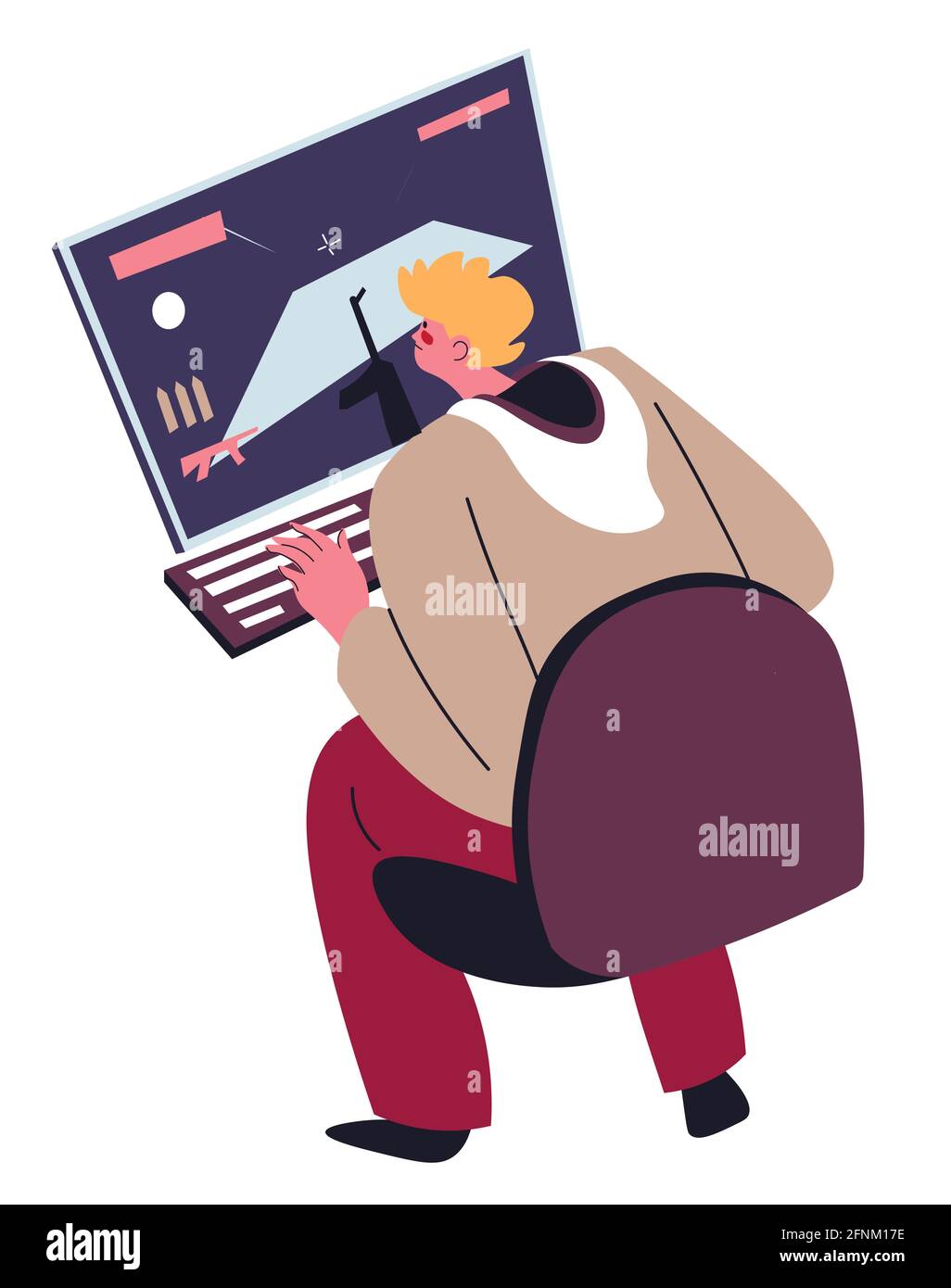 Video games addiction, man playing on computer Stock Vector Image & Art ...