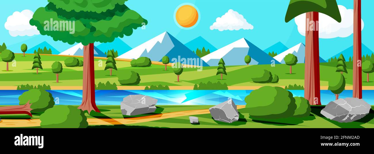 Summer nature landscape with rocks and lake Stock Vector Image & Art ...