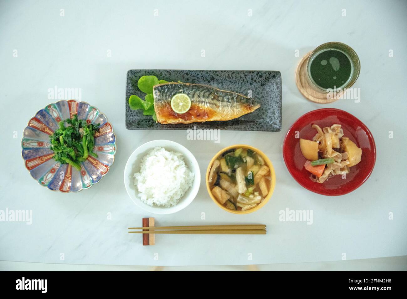Rice, One Soup and Three Side Dishes, Japanese style Set Meal Stock ...