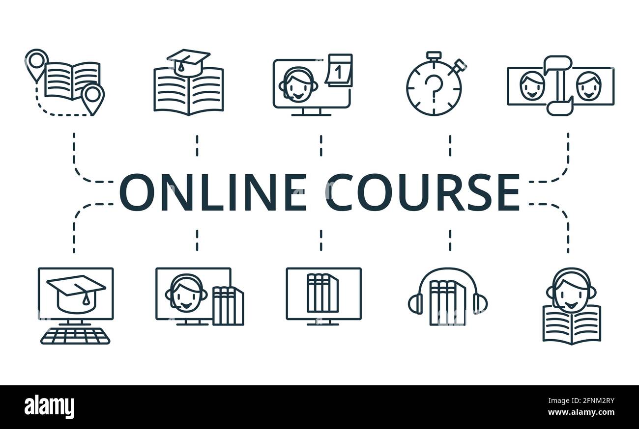 Online Course icon set. Collection contain pack of pixel perfect ...
