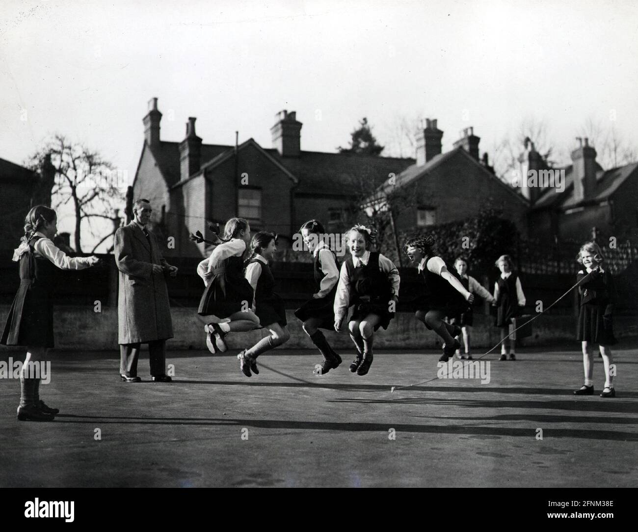 education, girls' school, schoolgirls, rope skipping, 1956, ADDITIONAL ...
