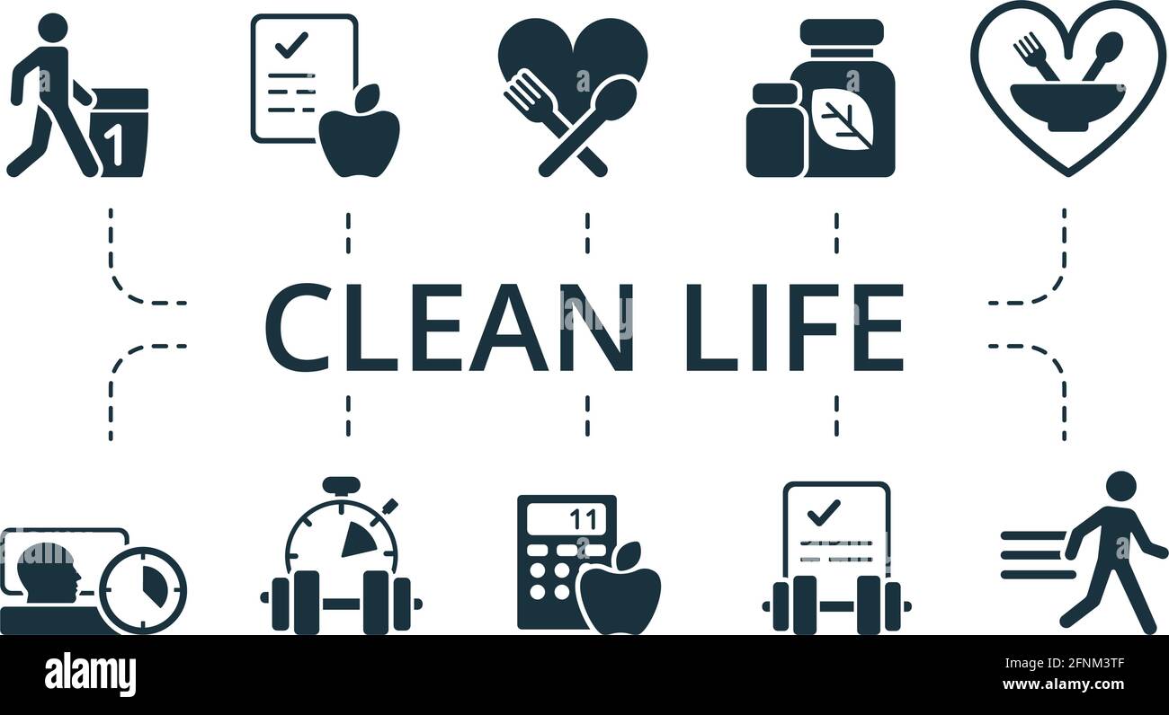 Clean Life icon set. Collection contain pack of pixel perfect creative ...