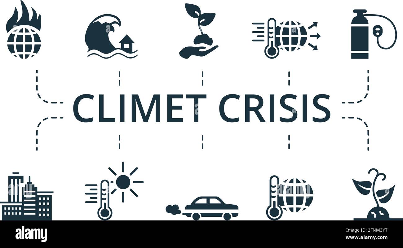 Climet Crisis icon set. Collection contain pack of pixel perfect ...