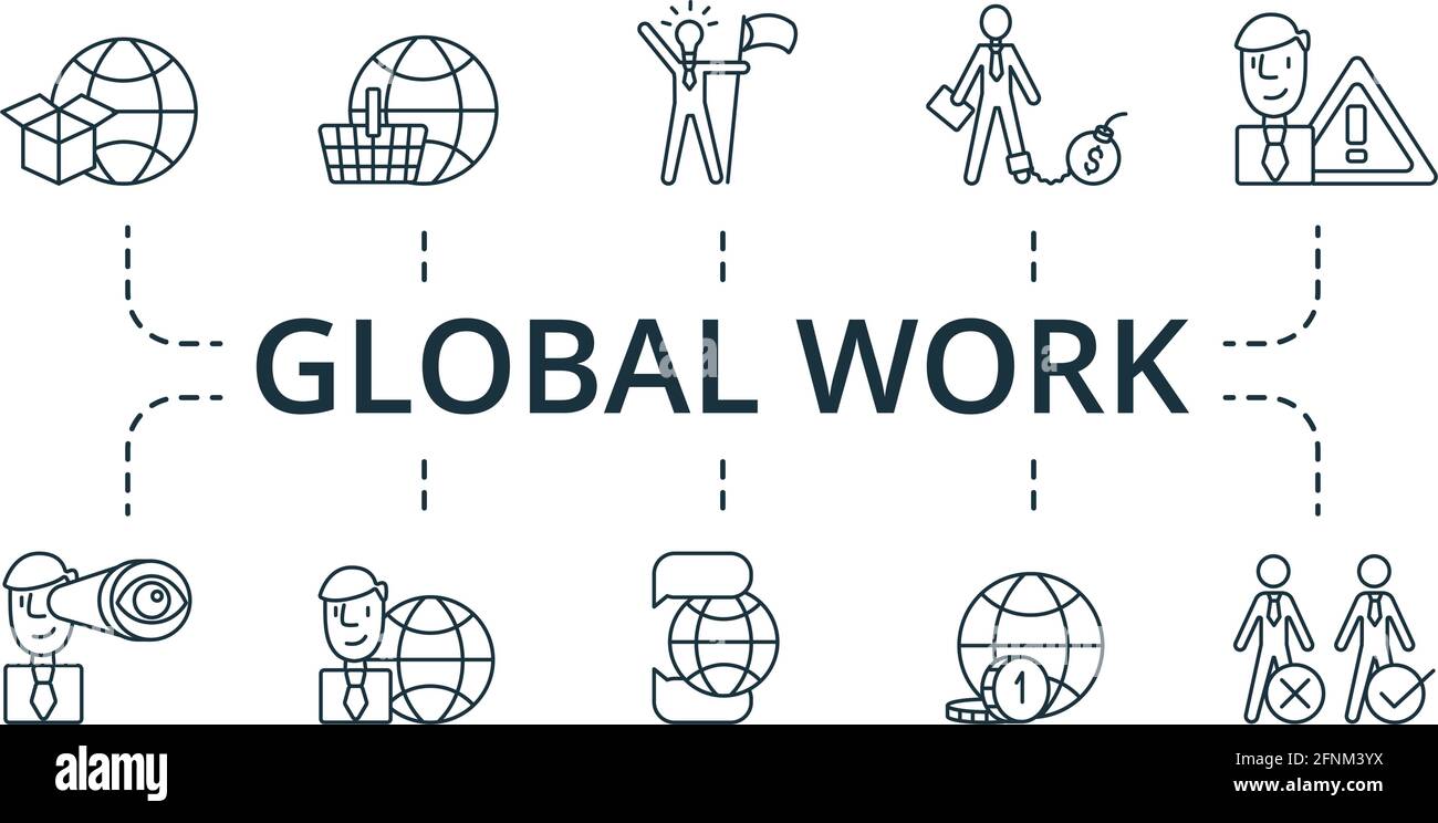 Global Work icon set. Collection contain pack of pixel perfect creative ...