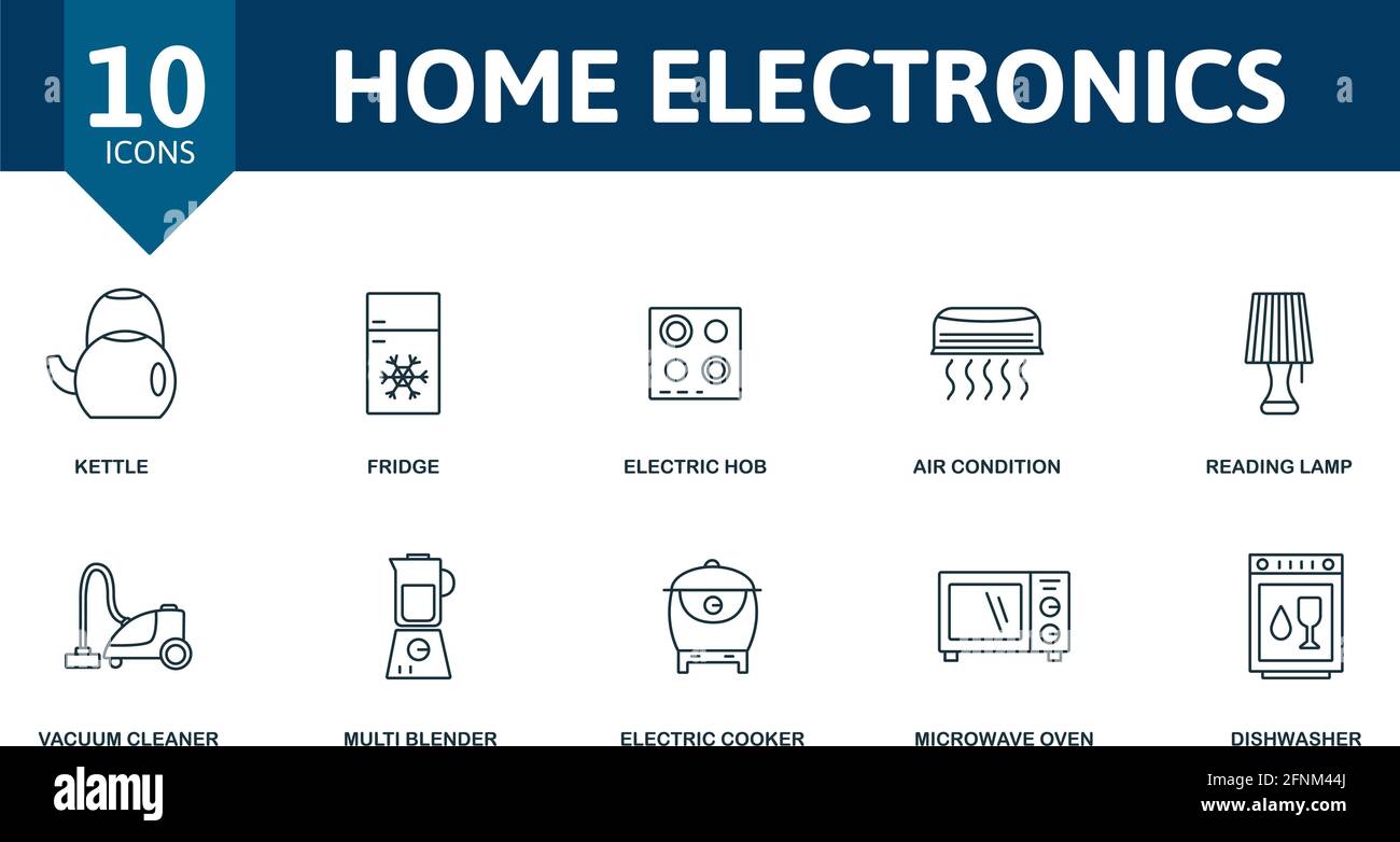Home Electronics icon set. Contains editable icons household theme such ...