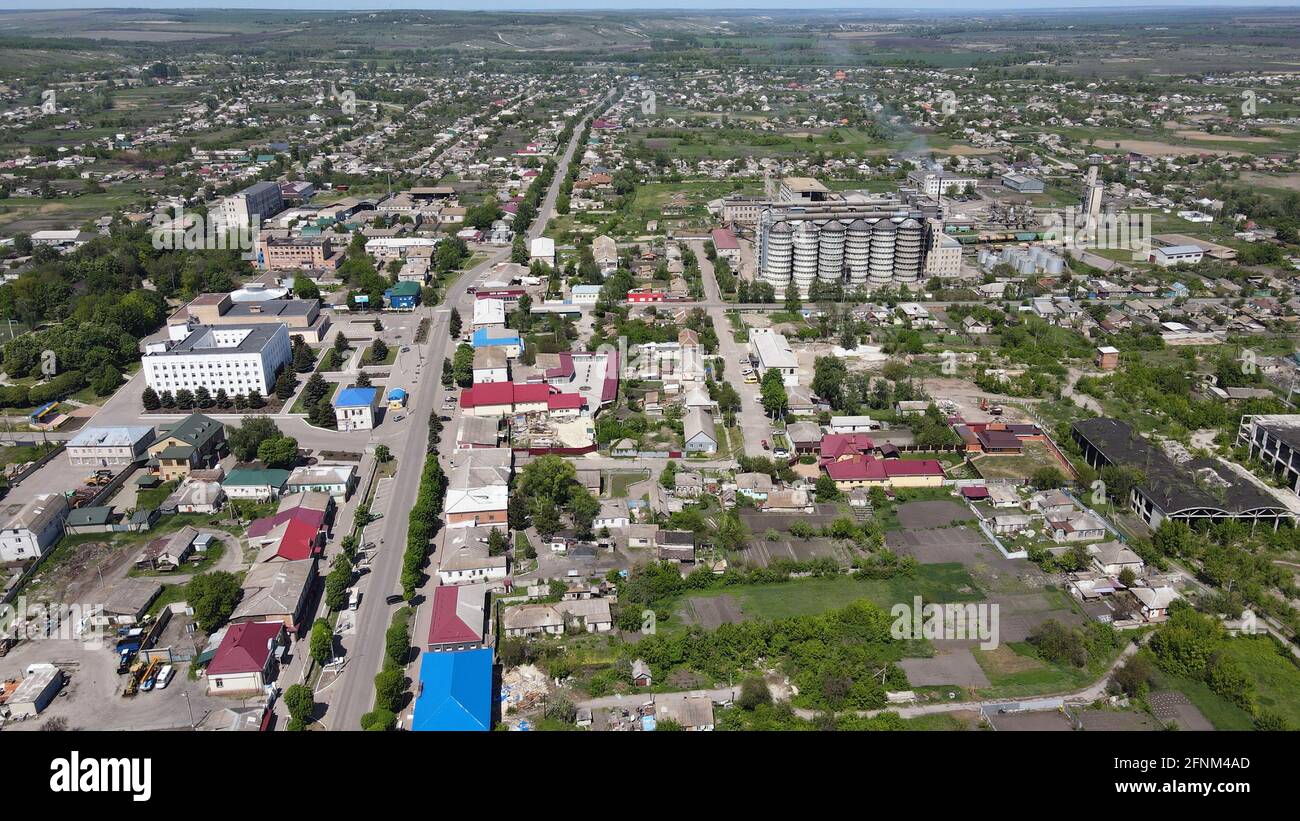 LUHANSK REGION, UKRAINE - MAY 16, 2021 - An aerial view on the Svatove ...