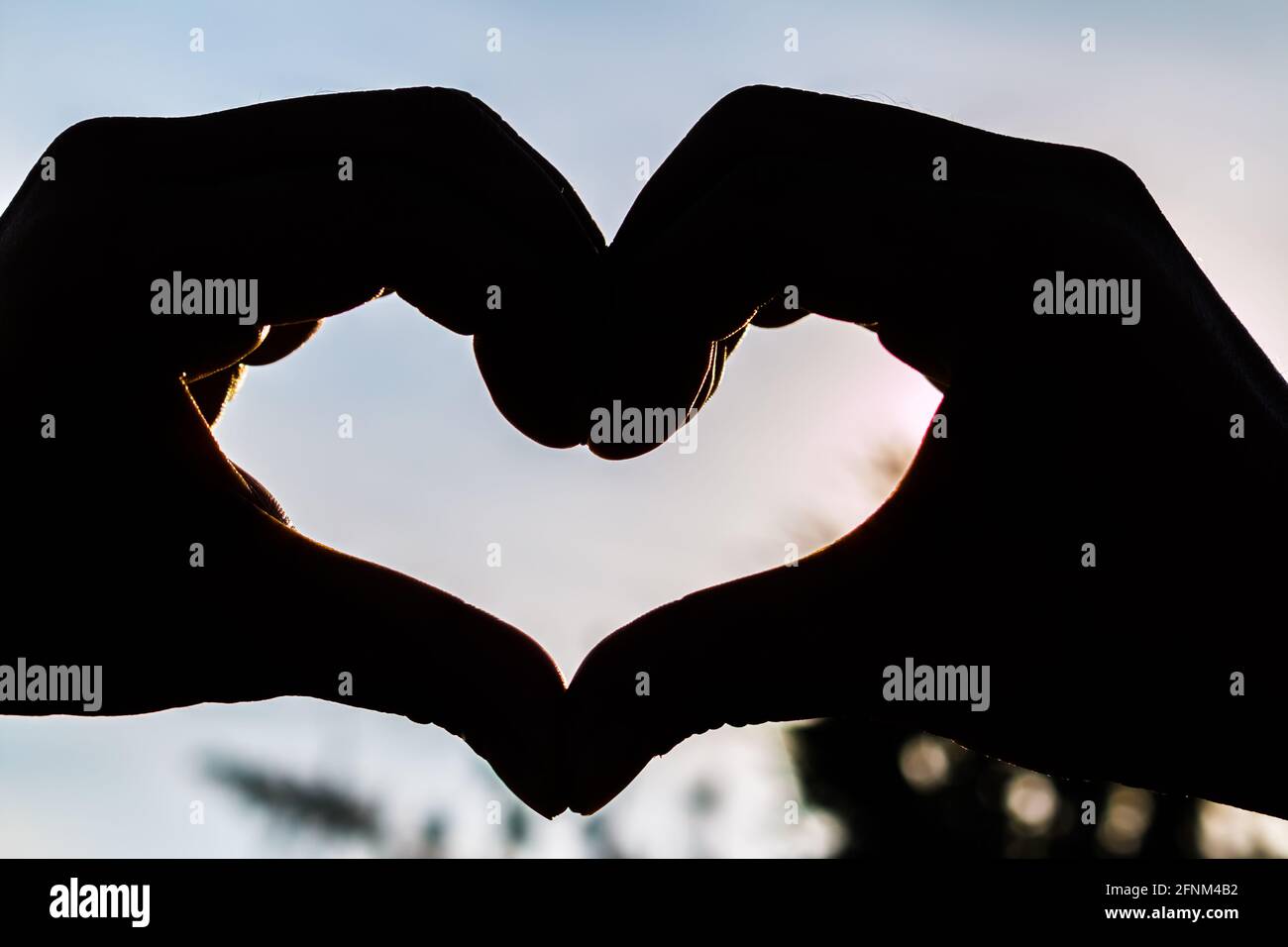 love shape hand silhouette at sunset background Stock Photo - Alamy