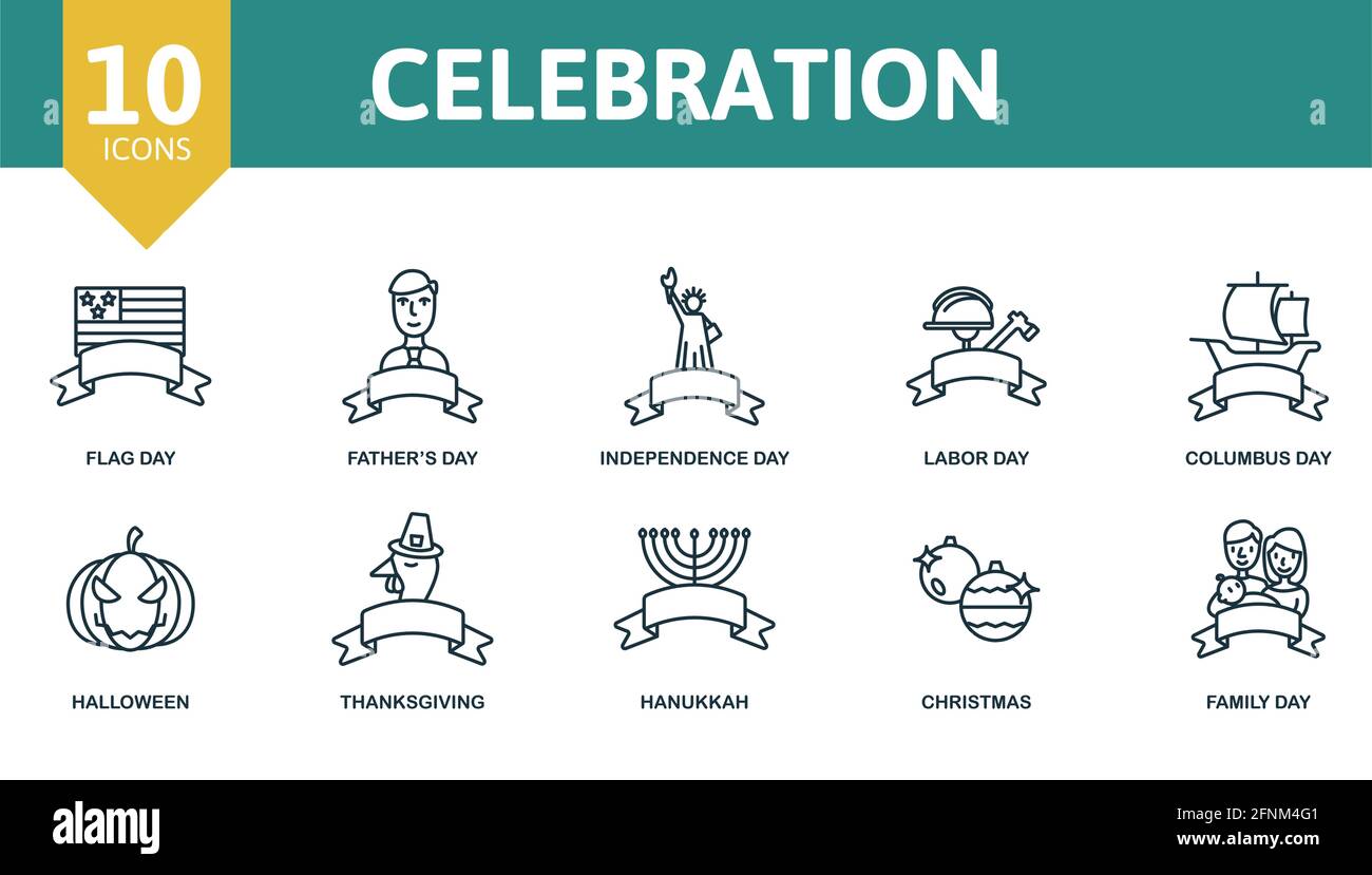 Celebration icon set. Contains editable icons hollidays theme such as ...