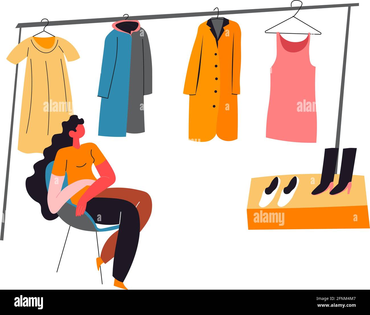 Woman selling vintage clothes, market second hand Stock Vector Image ...