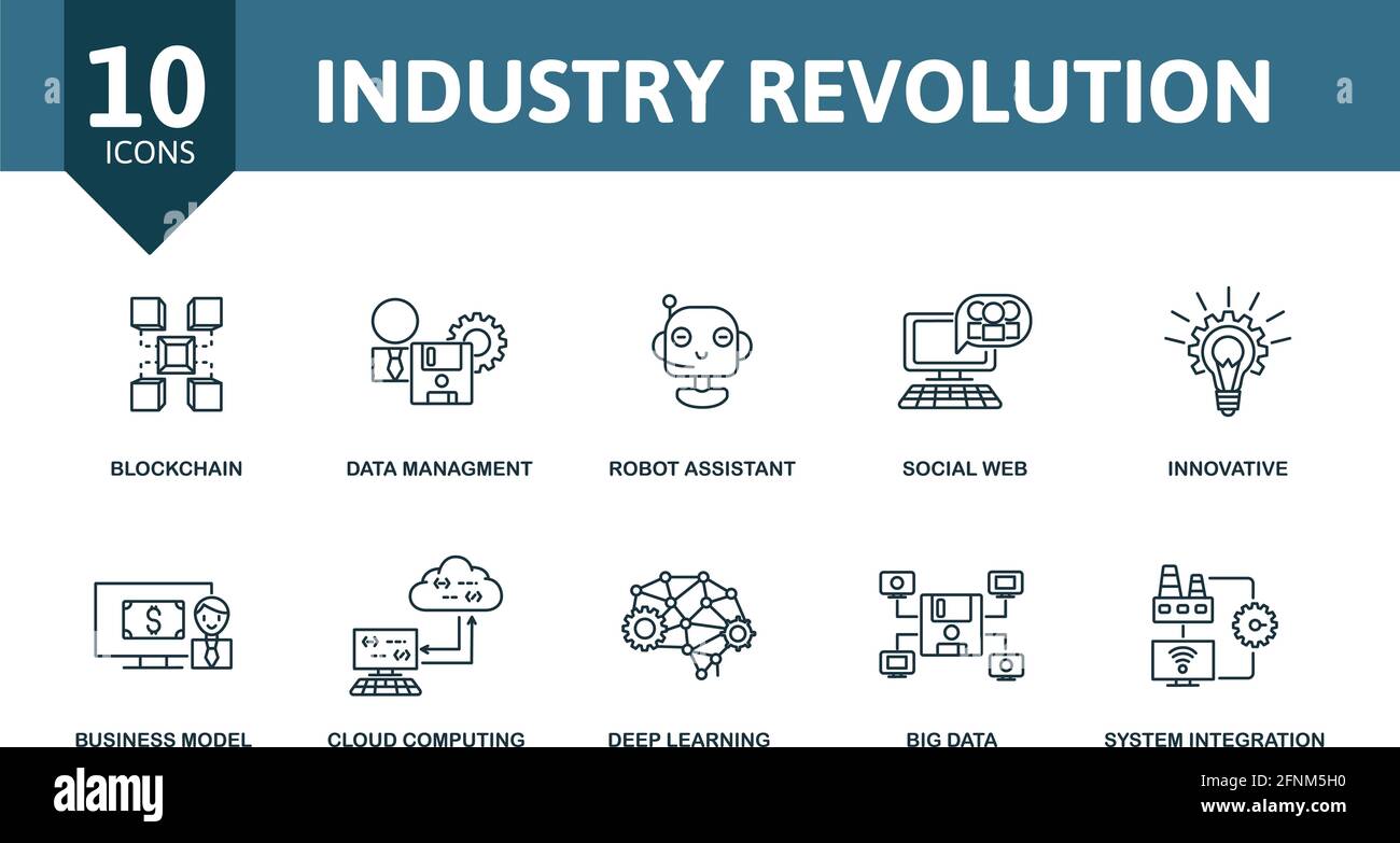 Industry Revolution icon set. Contains editable icons industry 4.0 ...