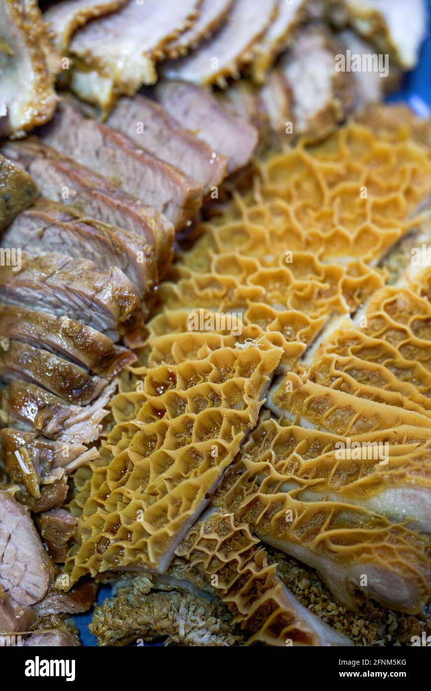 A delicious Chinese dish, a platter of braised vegetables, tripe and ...