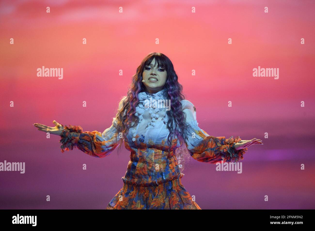 Rotterdam, Netherlands. 17th May, 2021. Singer Roxen (Romania) sings ...