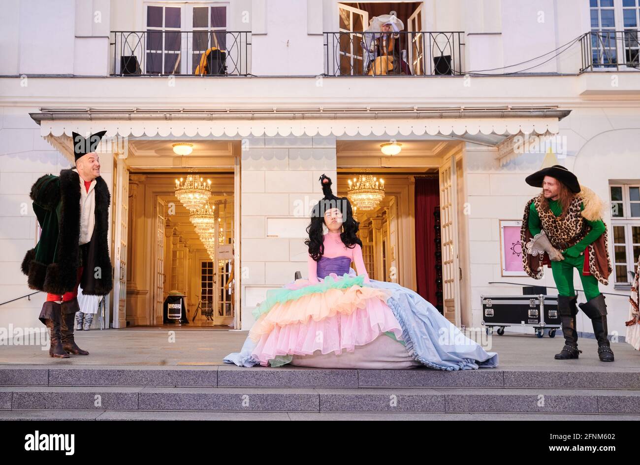 Berlin, Germany. 17th May, 2021. Felix Goeser (l-r, plays Orgon ...