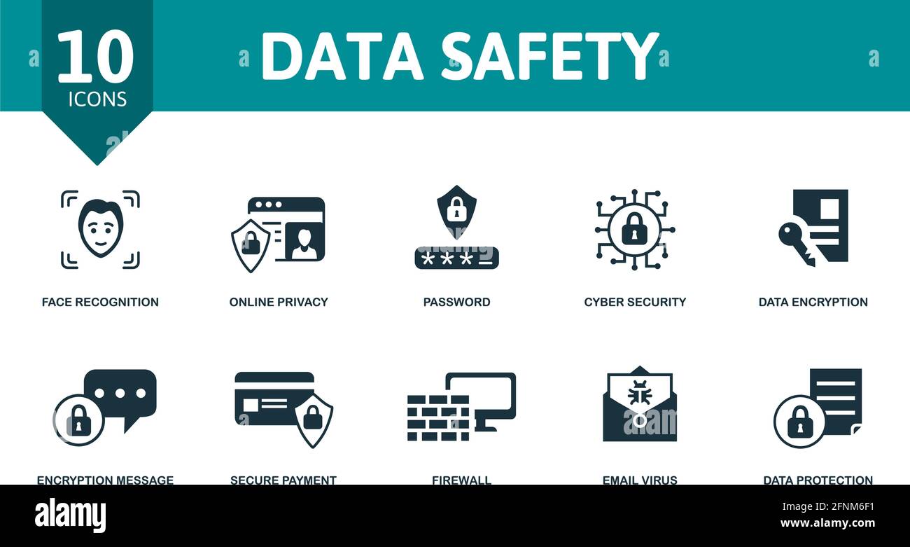 Data Safety icon set. Contains editable icons internet security theme ...