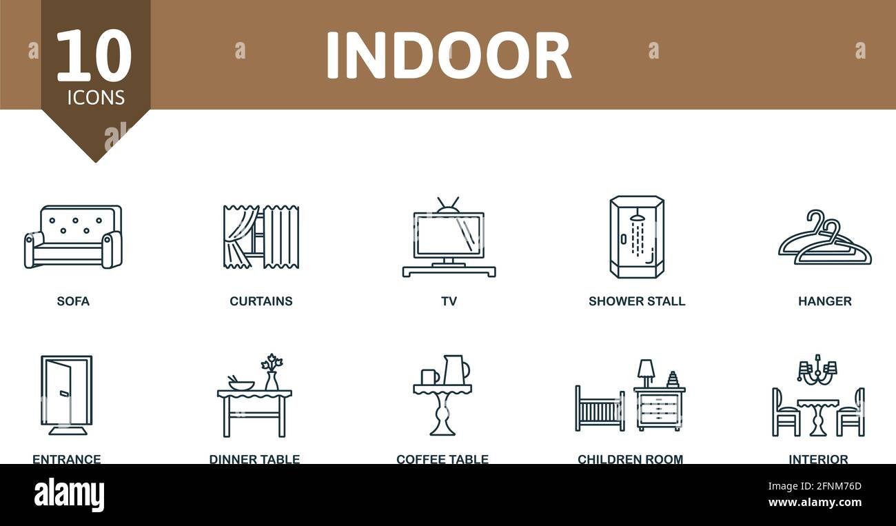 Indoor icon set. Contains editable icons interior theme such as sofa ...