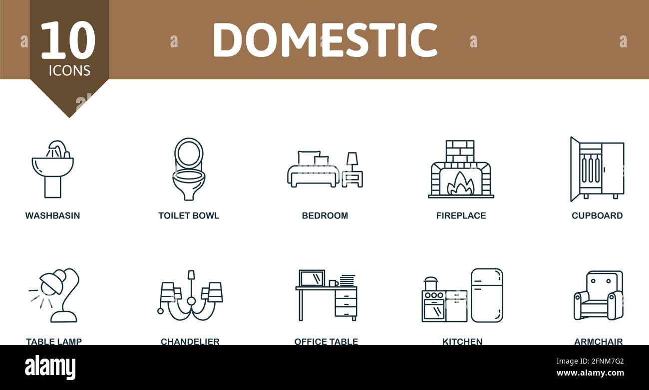 Domestic icon set. Contains editable icons interior theme such as ...