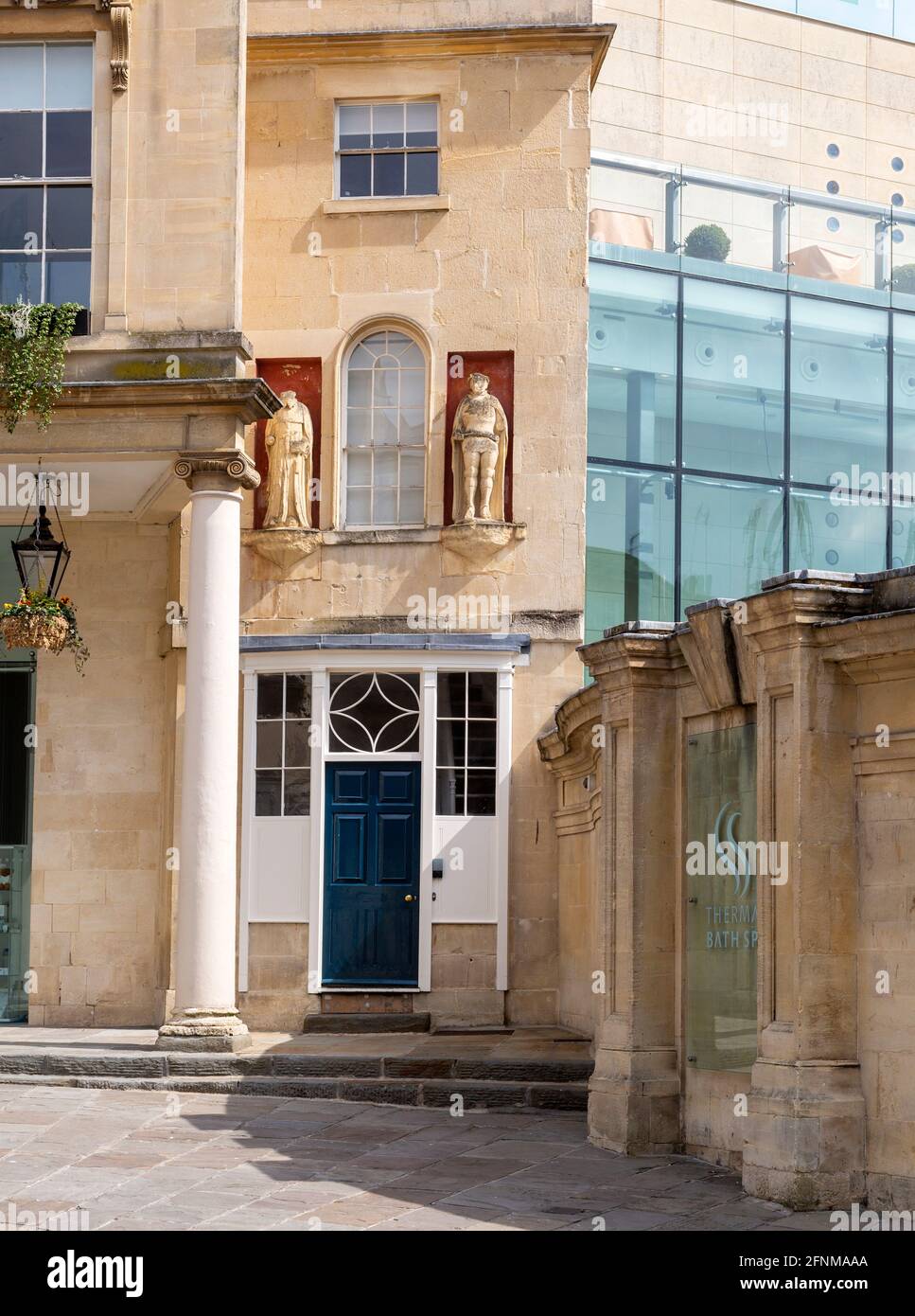 Architectural details outside Thermae Bath Spa building, Bath, Somerset ...