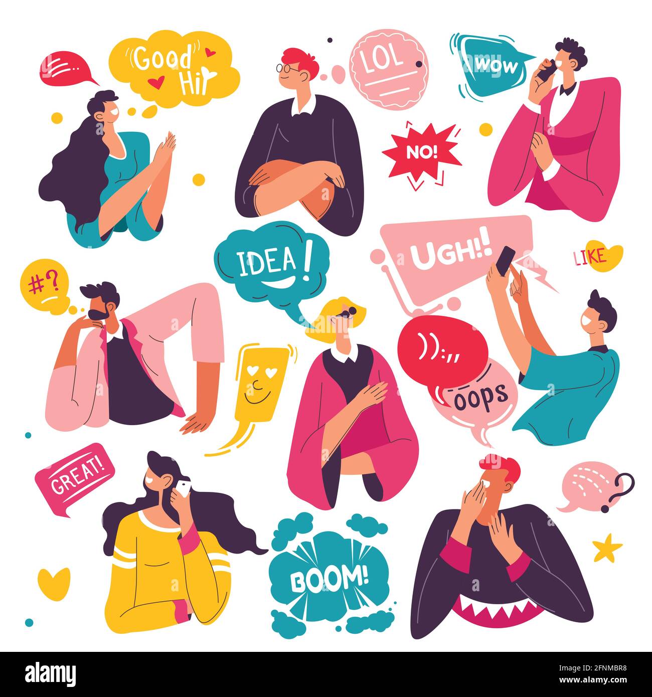 Emoticons and stickers used in conversations talk Stock Vector Image ...