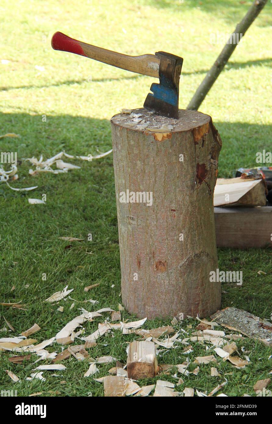 Axe in a chopping block hi-res stock photography and images - Alamy