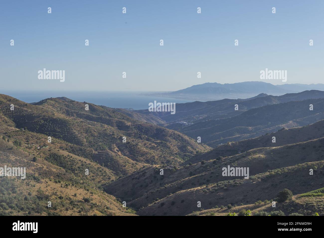 Aerial view of the Montes de Malaga mountain range in Andalucia, Spain ...