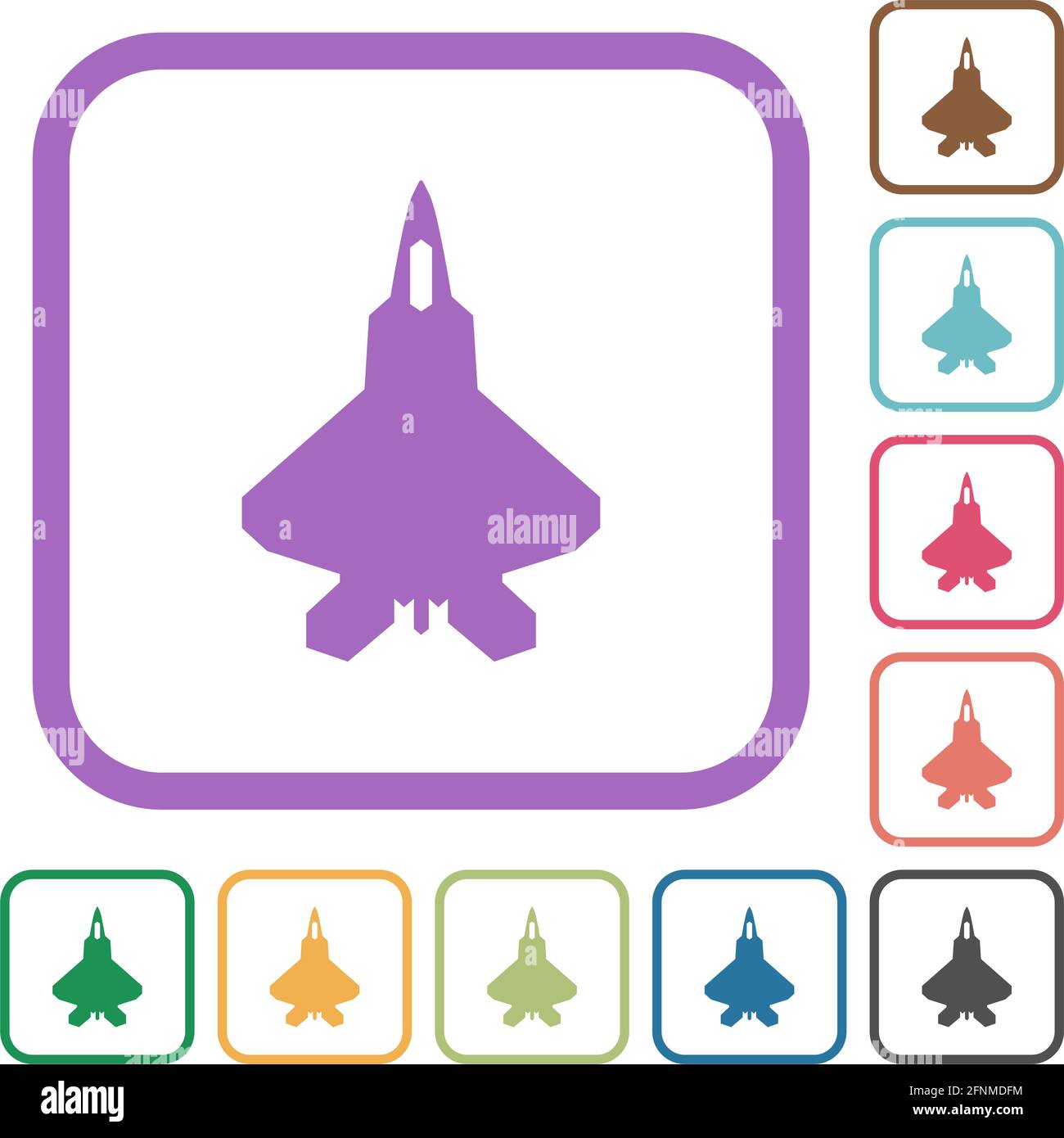 Jet fighter silhouette simple icons in color rounded square frames on ...