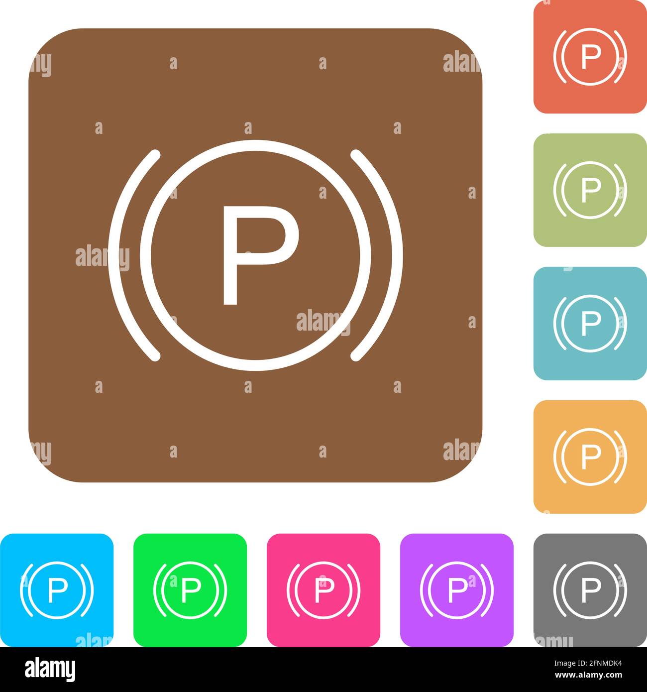 Car dashboard brake warning indicator flat icons on rounded square ...